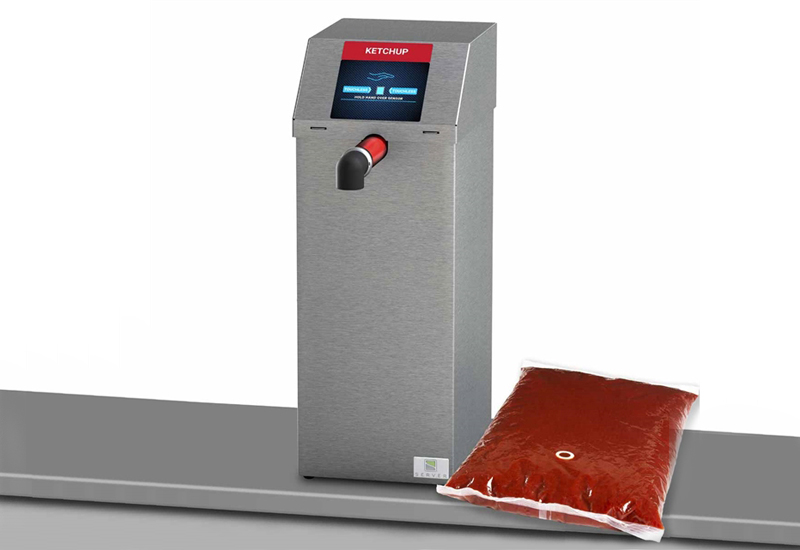 Server finishes touches with zero contact condiment dispenser